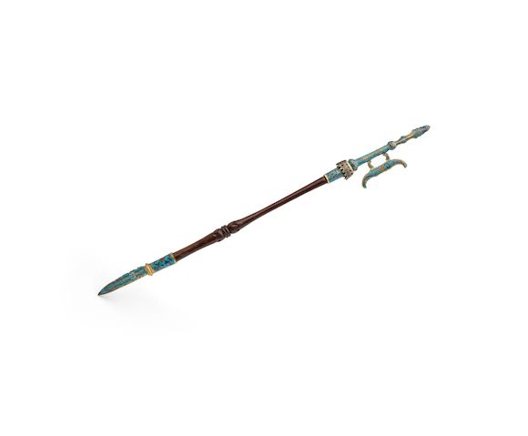 Bonhams : A RARE MINIATURE CLOISONNÉ ENAMEL AND HUANGHUALI HALBERD ...