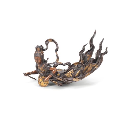 Bonhams : A gilt-bronze figure of a flying tennin (buddhist angel) By ...