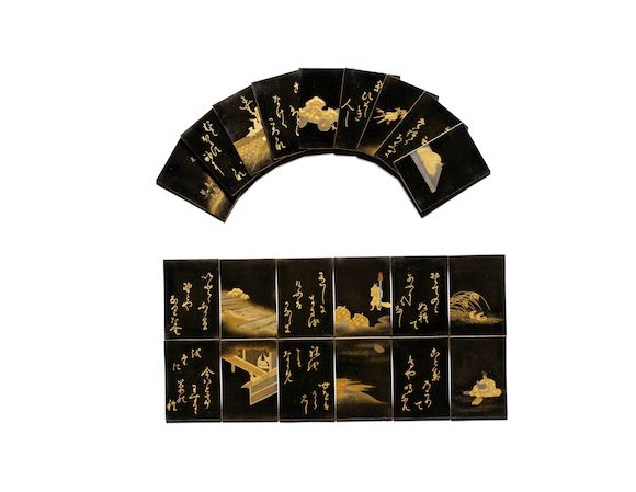 Bonhams : An incomplete set of 33 gold-lacquer karuta (playing cards ...
