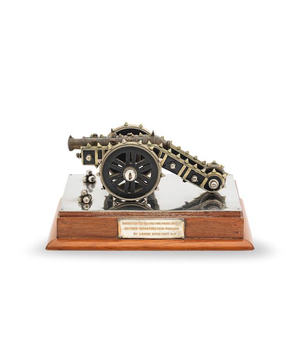Bonhams : A SILVER-PLATED BRASS AND WOOD MODEL OF THE ZAMZAMA CANNON ...