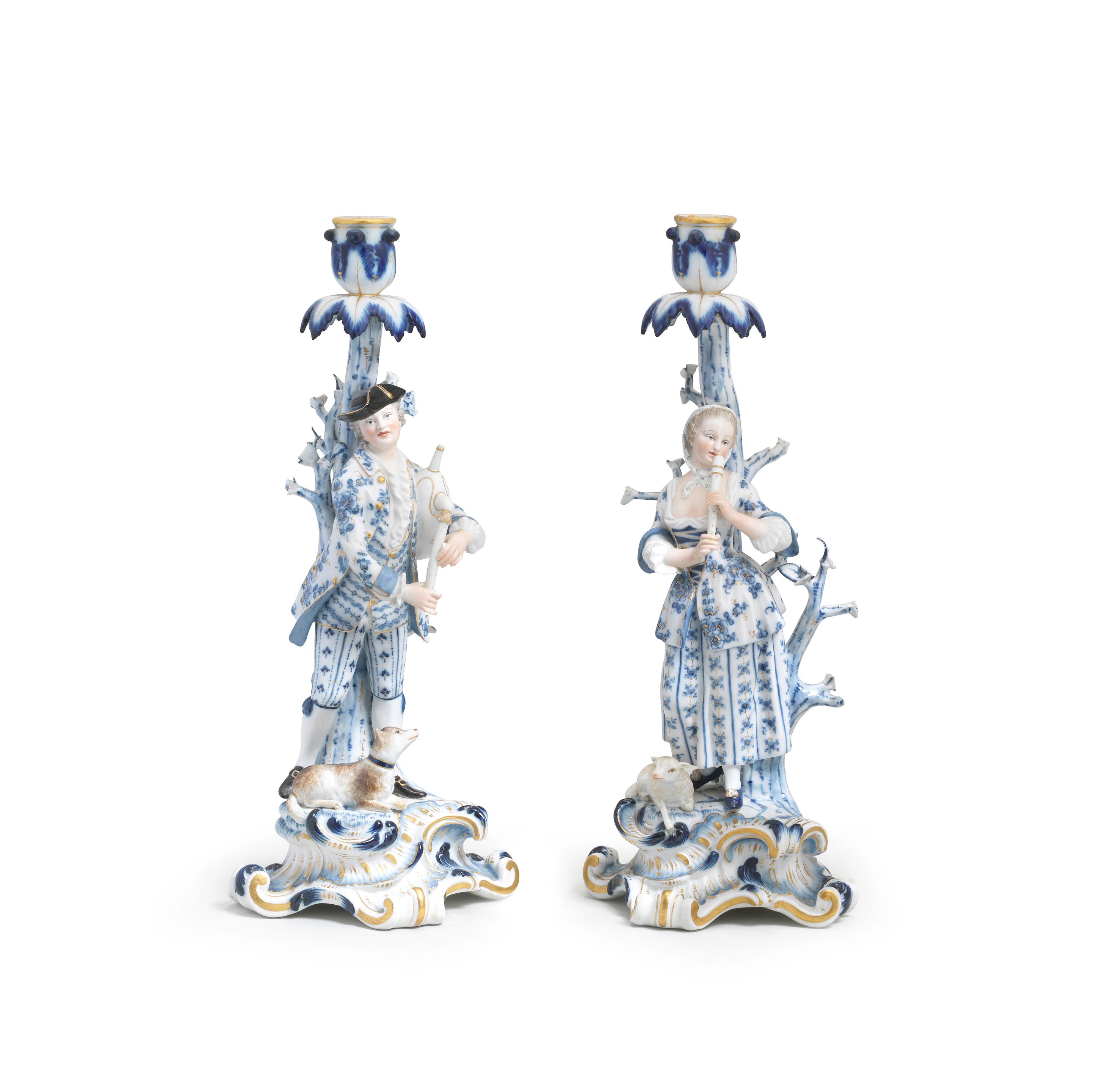 Bonhams : A pair of Meissen figural candlesticks, late 19th century