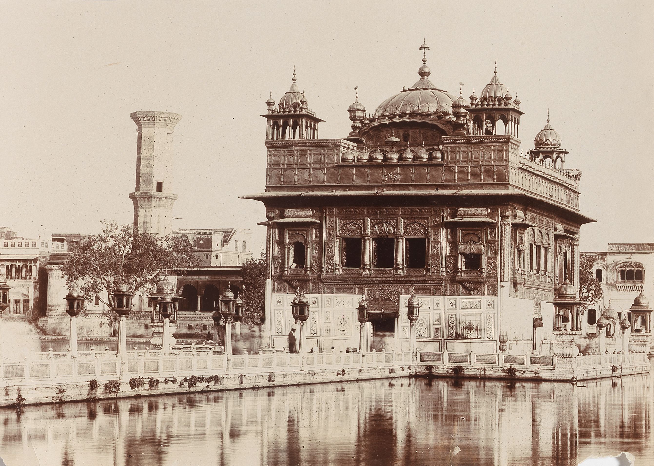 Bonhams : A view of the Golden Temple from the causeway end, with a ...