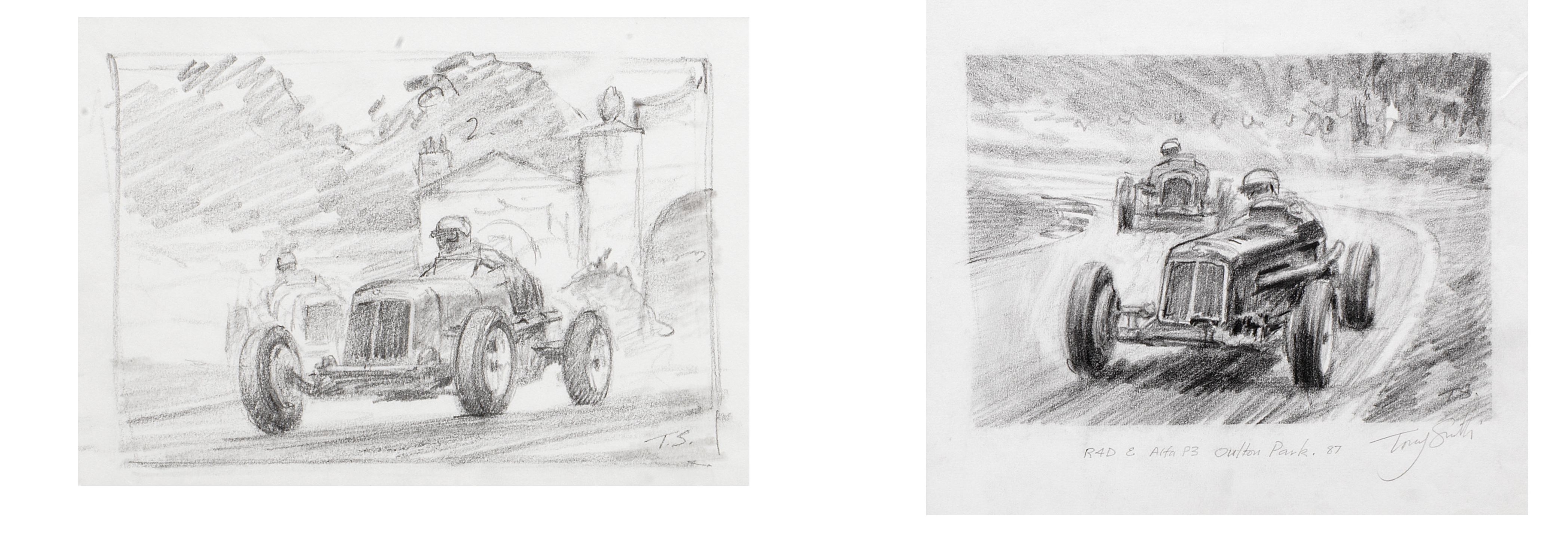 Bonhams Cars : Two pencil sketches of ERA's by Tony Smith, ((2))