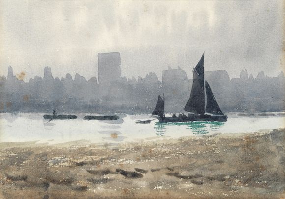Bonhams : Percy French (Irish, 1854-1920) Thames barges, Chelsea