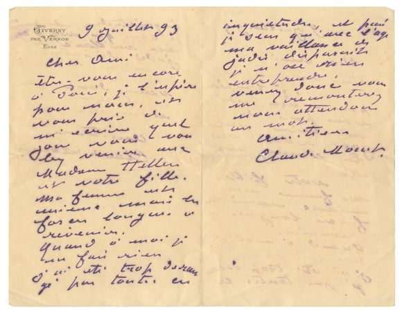 Bonhams : MONET (CLAUDE) Autograph letter signed ("Claude Monet") to ...