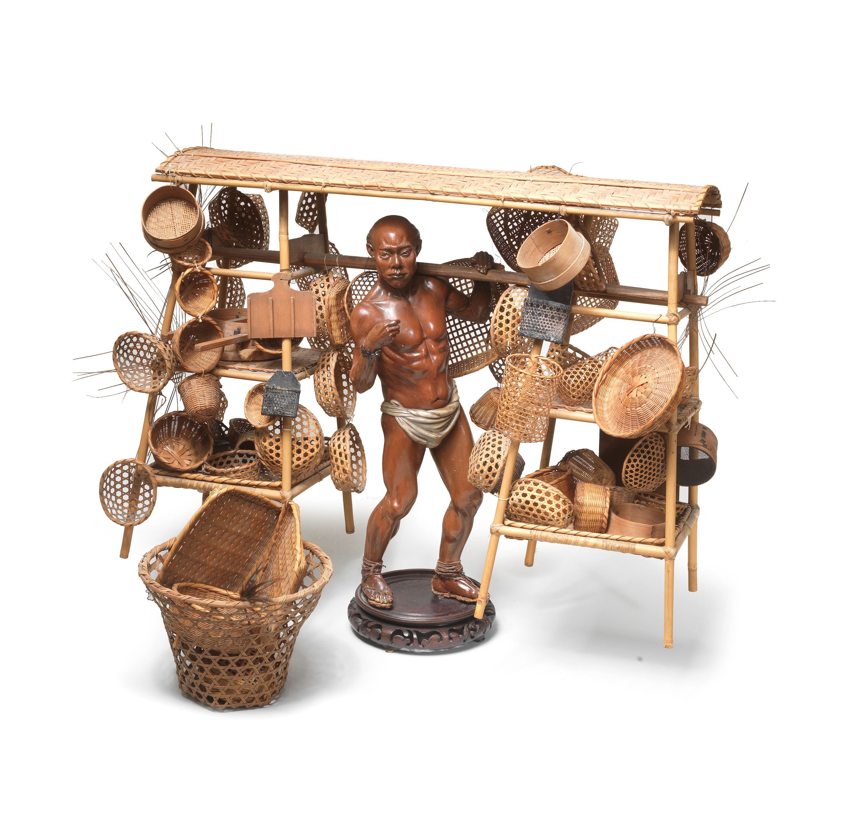 Bonhams : A japanese iki ningyo (living doll) of a basket-peddler Meiji ...