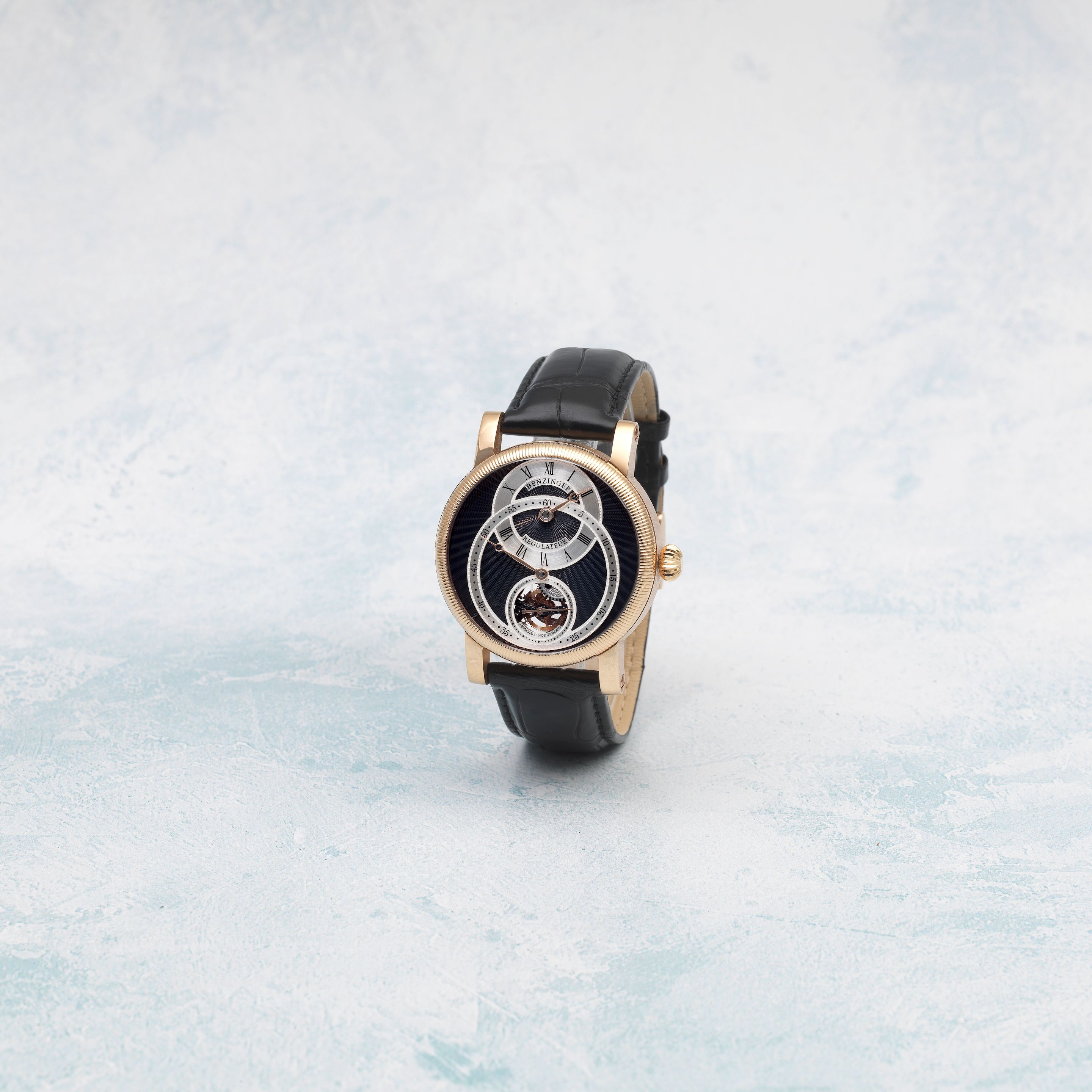 Bonhams : Benzinger. An 18k rose gold manual wind wristwatch with ...