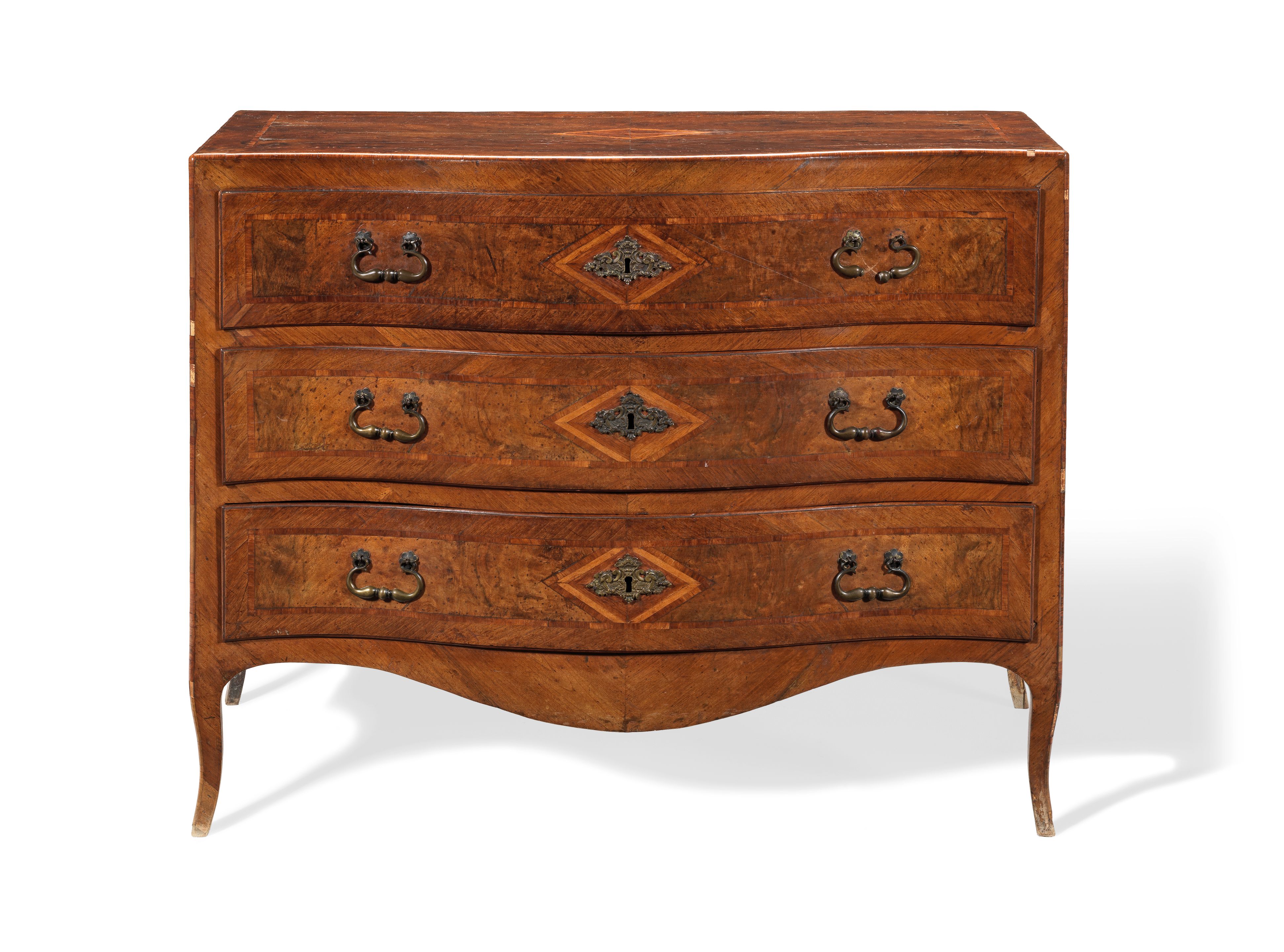 Bonhams : An 18th Century walnut and tulipwood banded serpentine ...