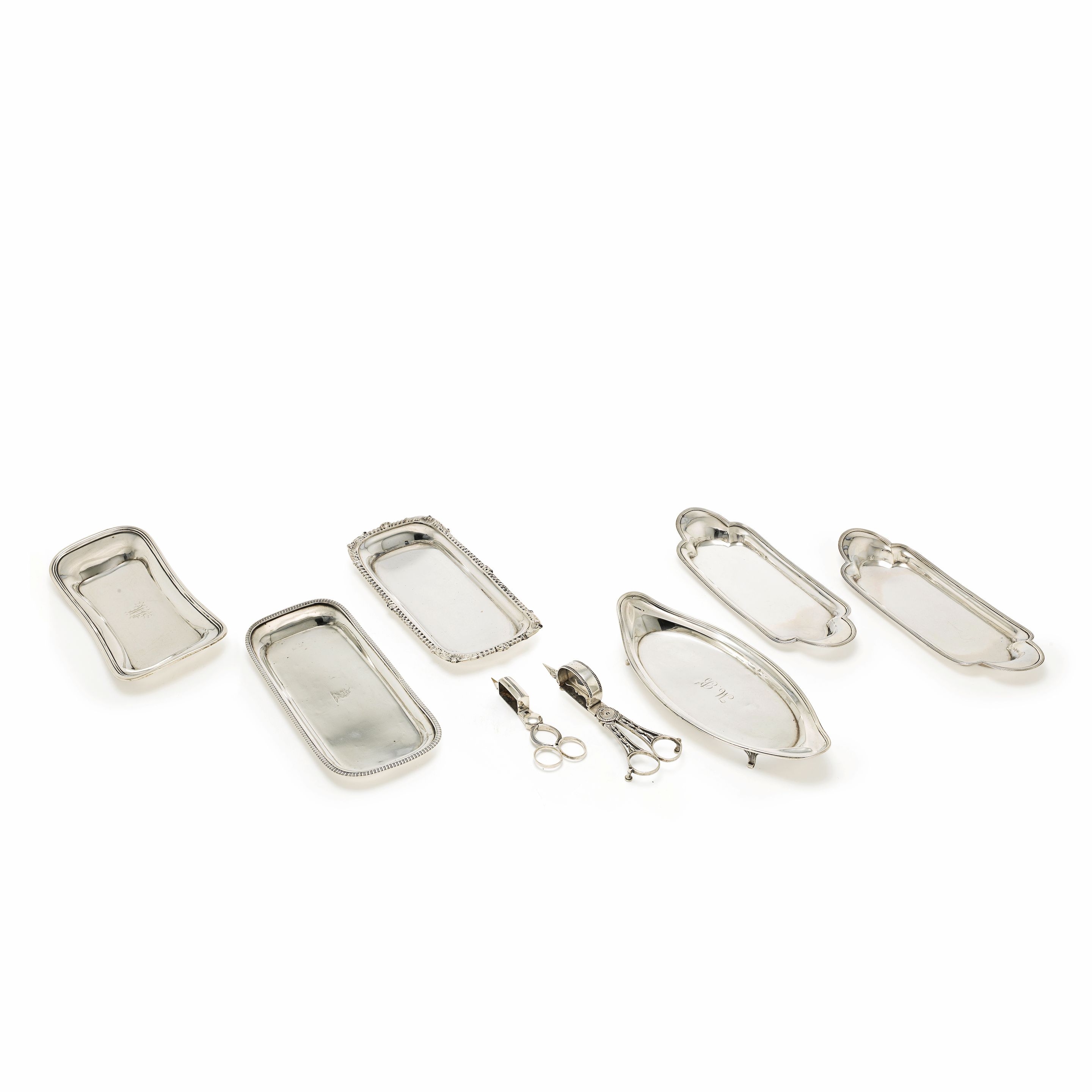 Bonhams : A collection of silver snuffers and snuffer trays various makers, London and Sheffield ...