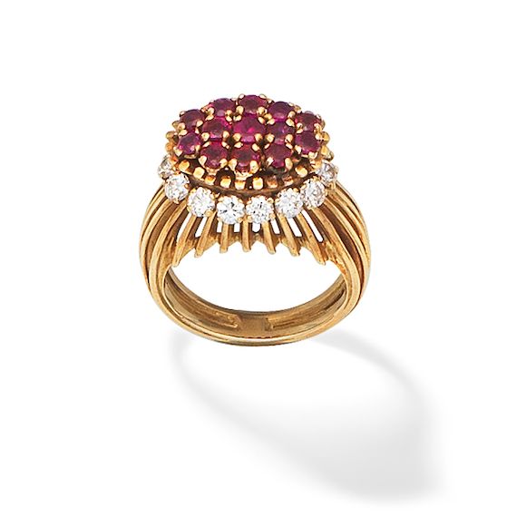 Bonhams : CROPP AND FARR: RUBY AND DIAMOND-SET CLUSTER RING,