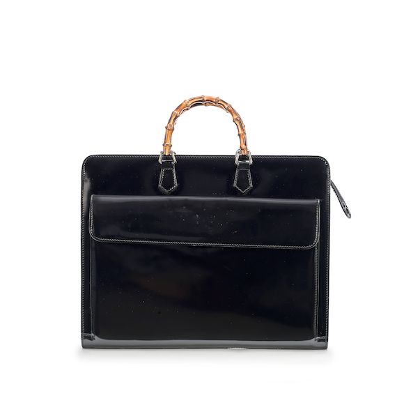 Bonhams : Black Patent Leather Bamboo Briefcase, Gucci, 1990s ...