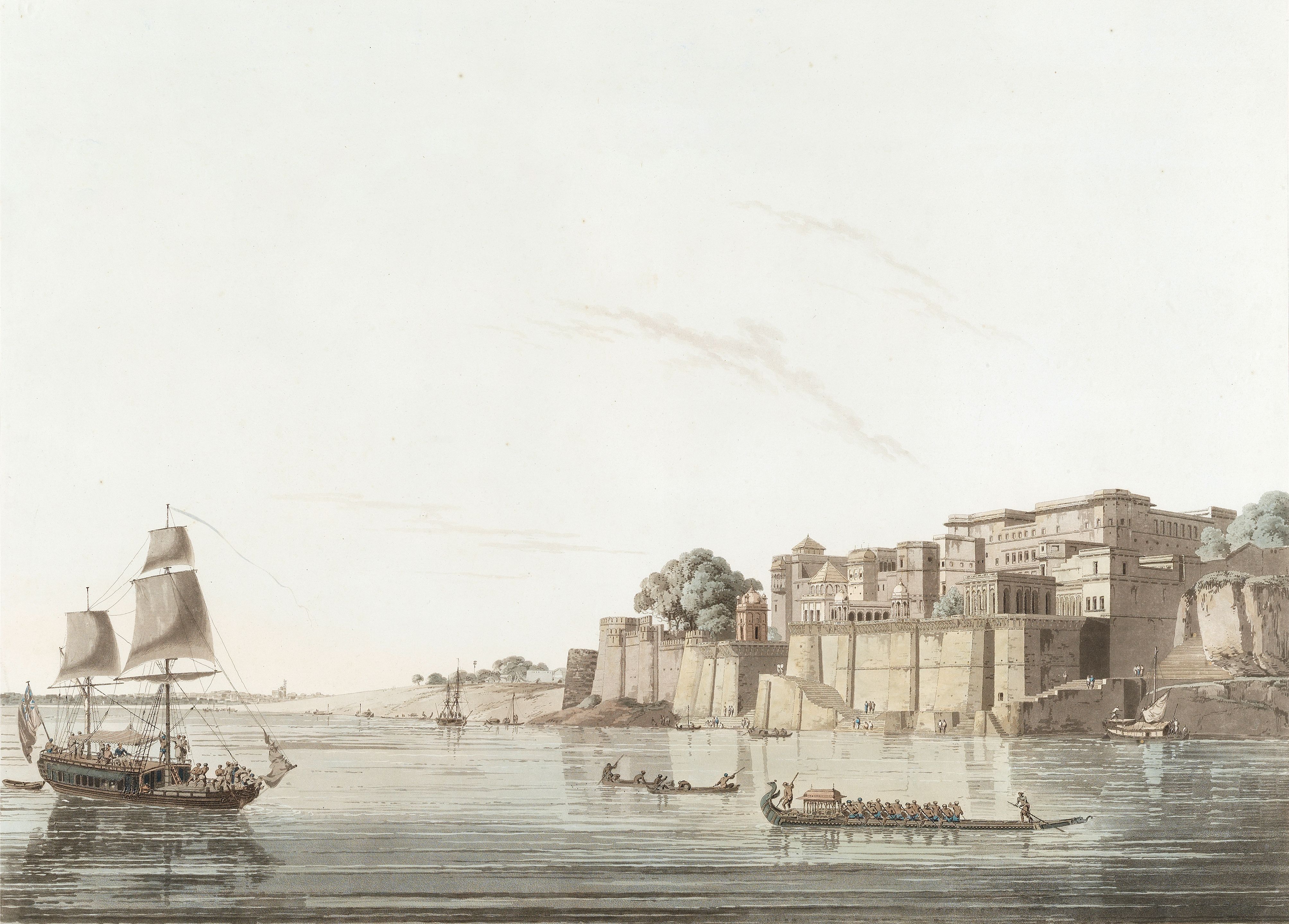 Bonhams : Thomas Daniell, RA (British, 1749-1840) 'Ramnugur, near Benares, on the River Ganges ...