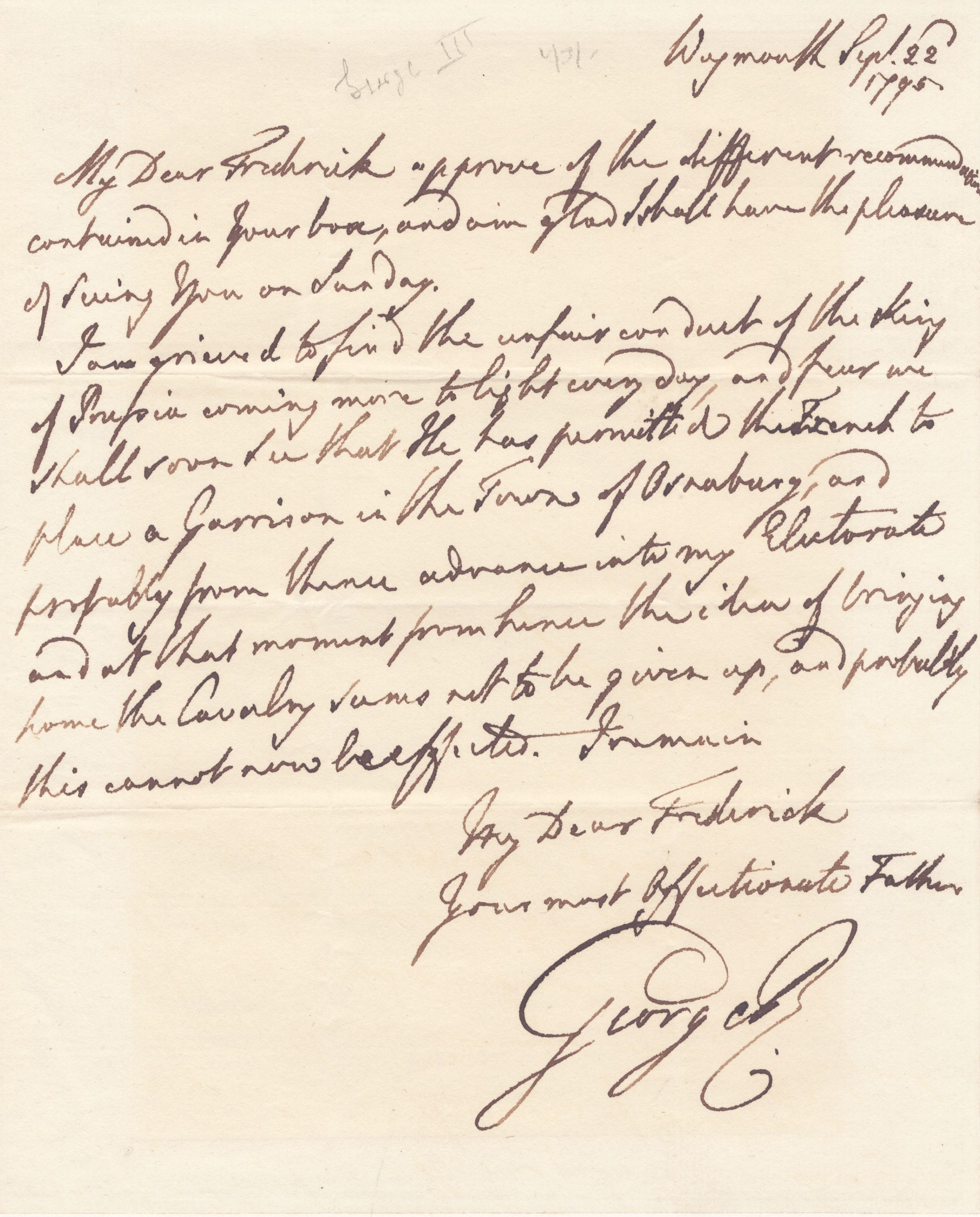 Bonhams : GEORGE III Autograph letter signed and subscribed (Your most ...