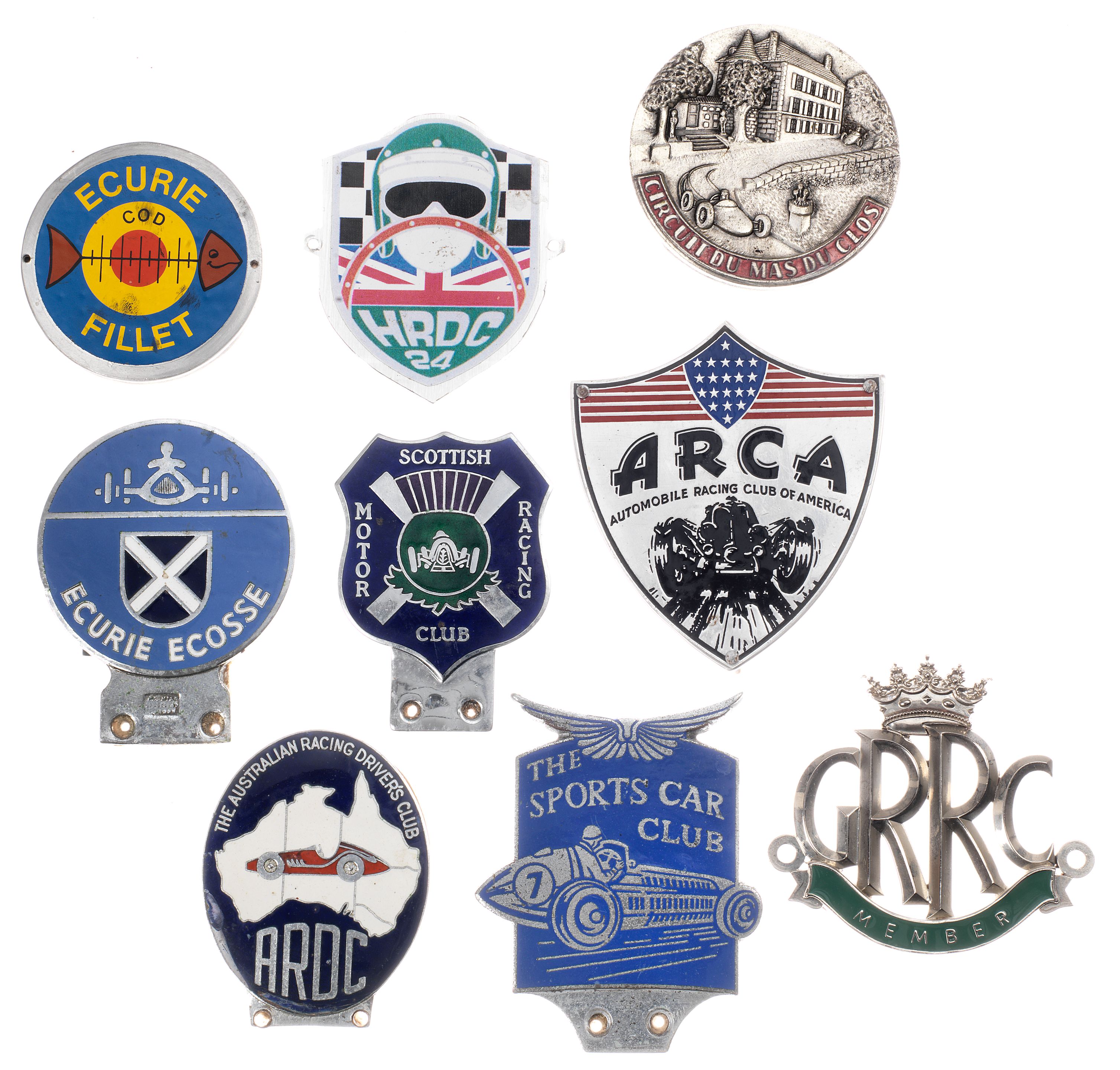 Bonhams Cars : Nine racing themed car badges, ((9))