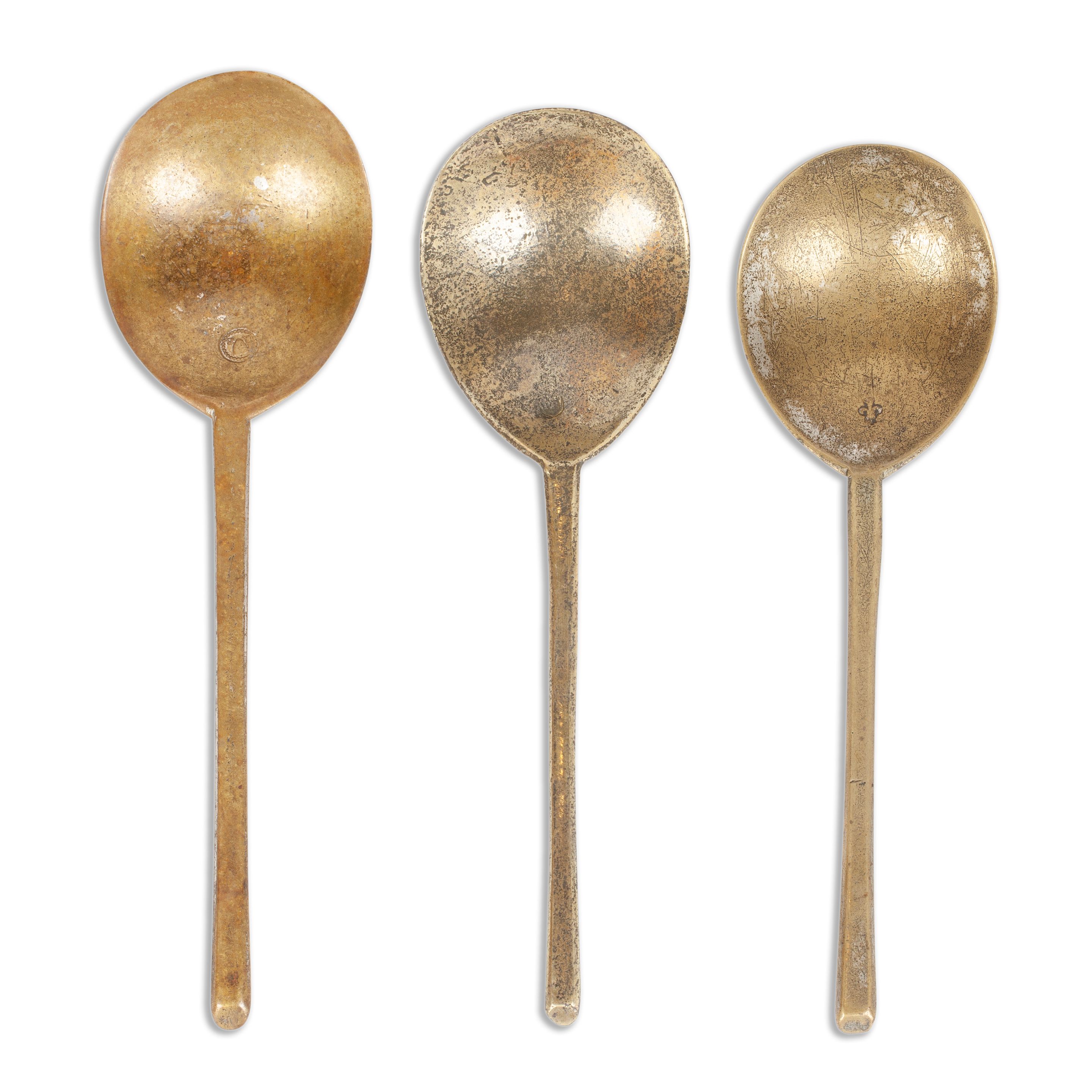 Bonhams : Three latten slip-top spoons, English, circa 1600 (3)