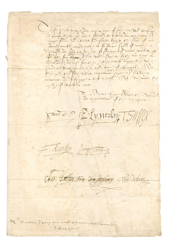 Bonhams : ELIZABETH I - PRIVY COUNCIL & WALSINGHAM Document signed by ...