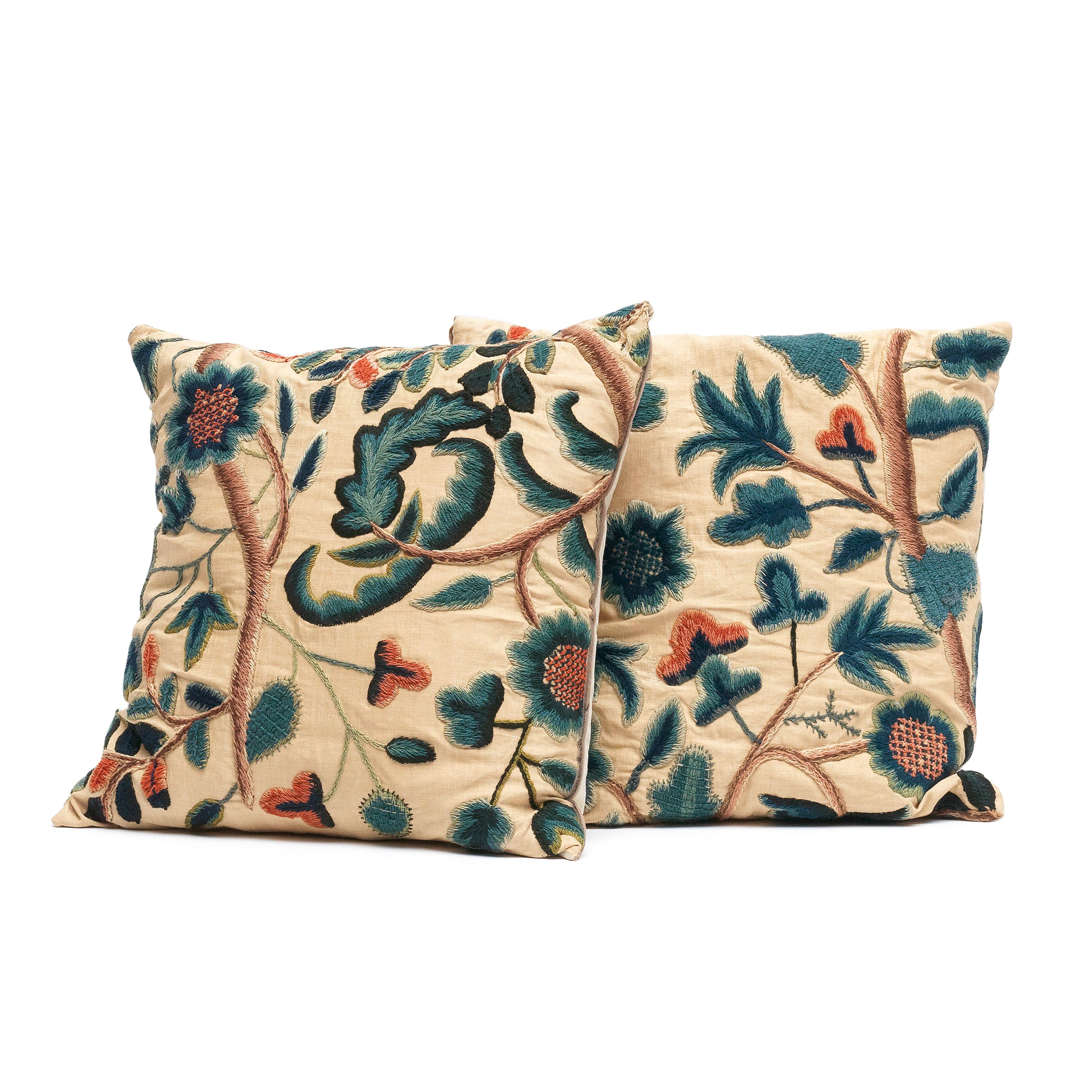Bonhams : A pair of Hand Embroidered Crewel work Cushions Early 18th ...