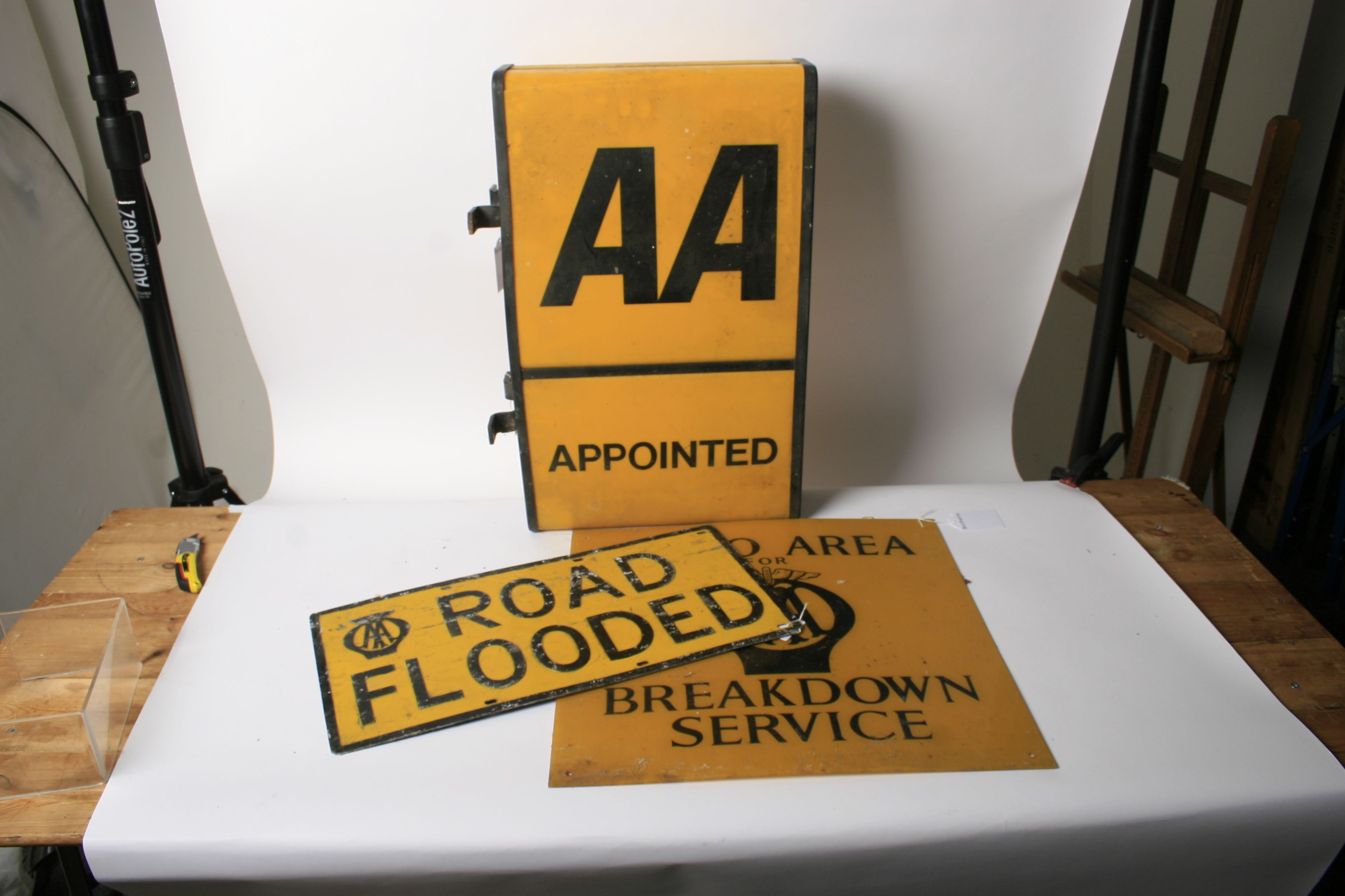 AA Road Signs, three enamel yellow and - auctions & price archive