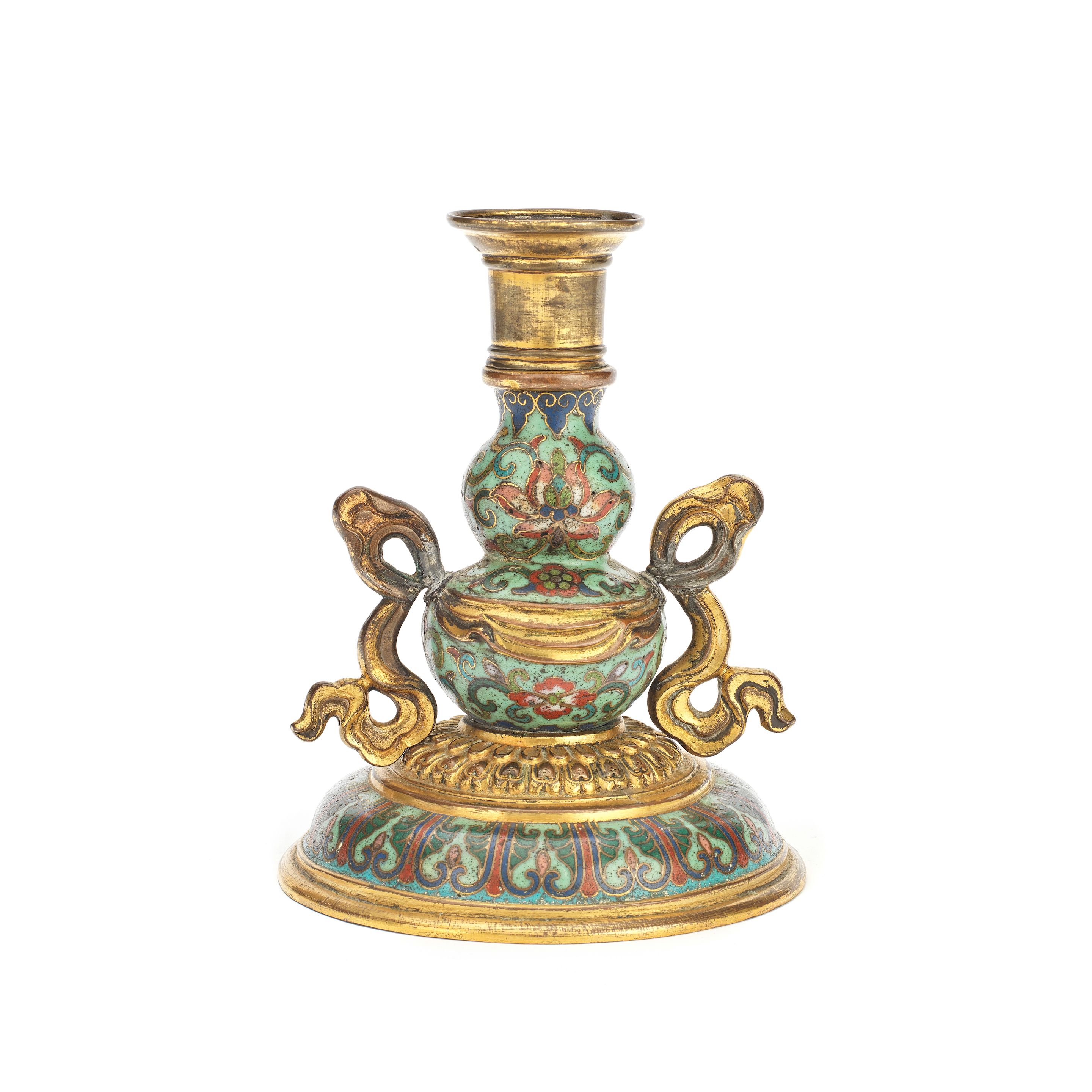 Bonhams : A CLOISONNÉ-ENAMEL AND GILT-BRONZE CANDLESTICK 18th century
