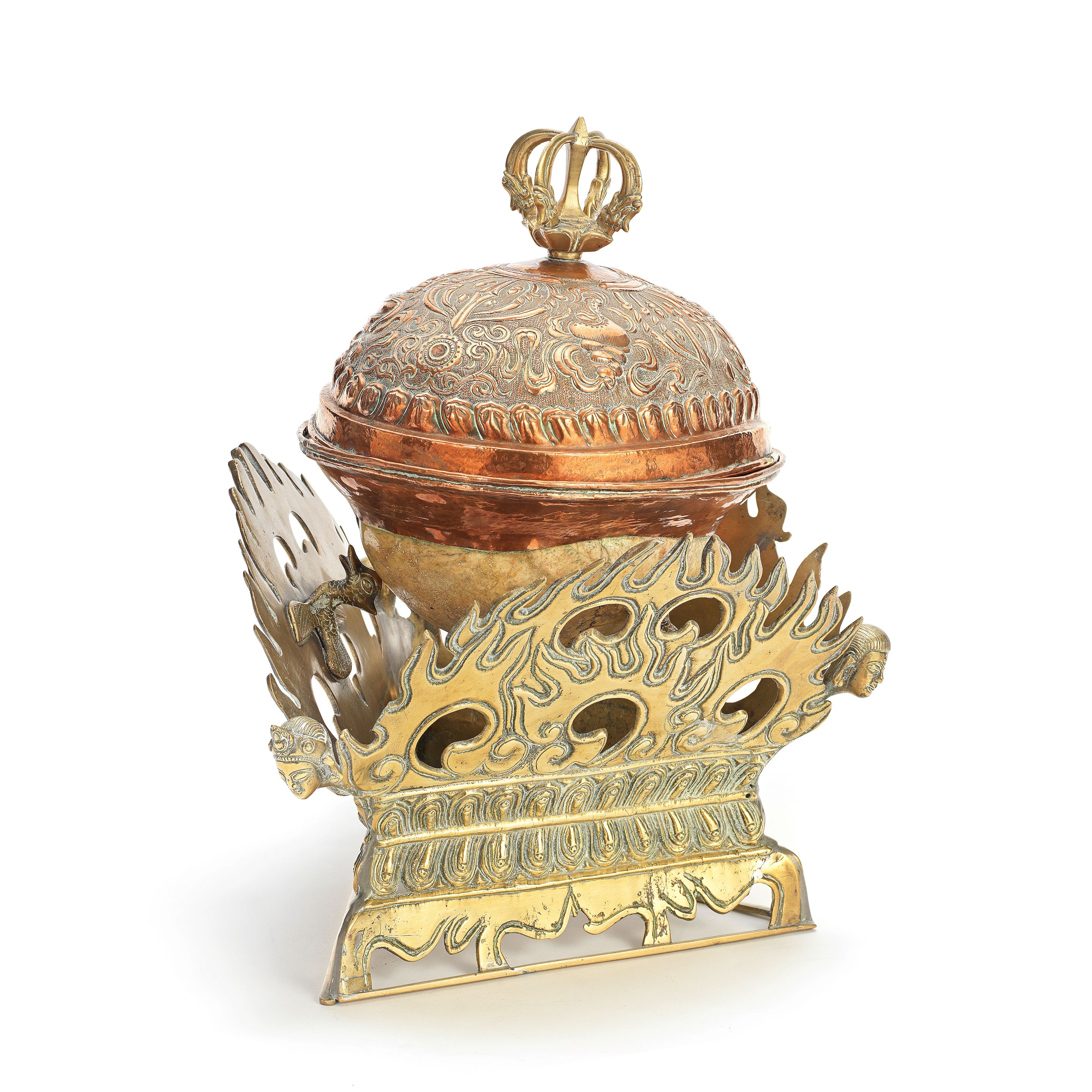 Bonhams : A BRONZE AND COPPER-MOUNTED KAPALA AND COVER ON STAND Tibet ...