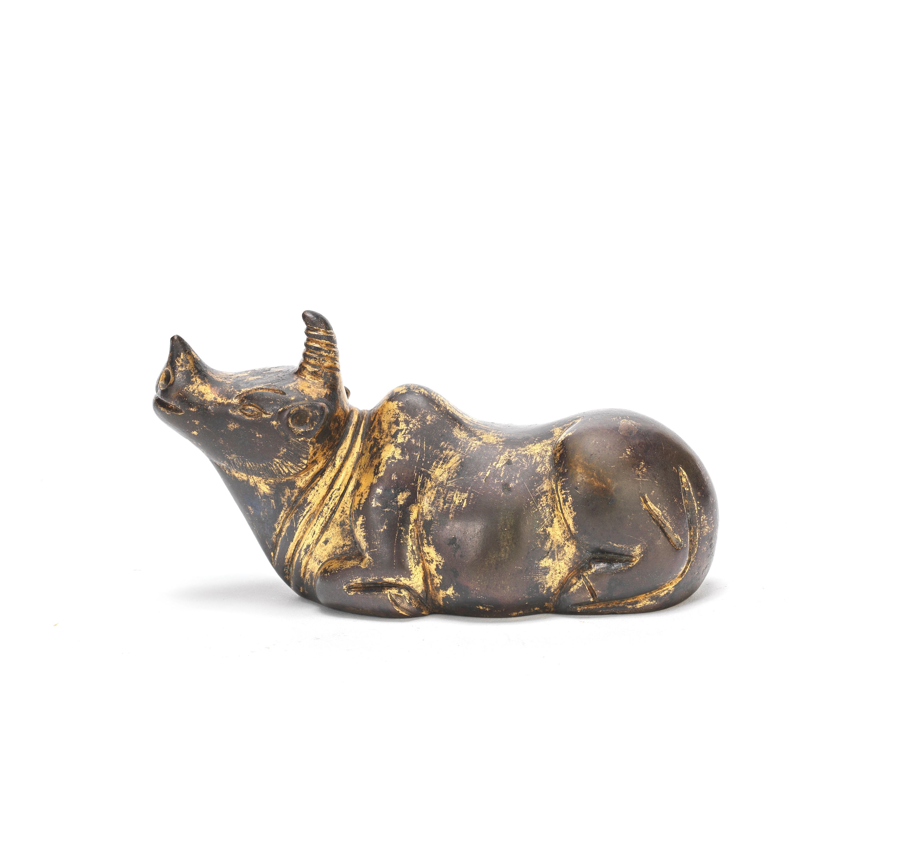 Bonhams : A PARCEL-GILT BRONZE 'HORNED MYTHICAL BEAST' WEIGHT Ming Dynasty