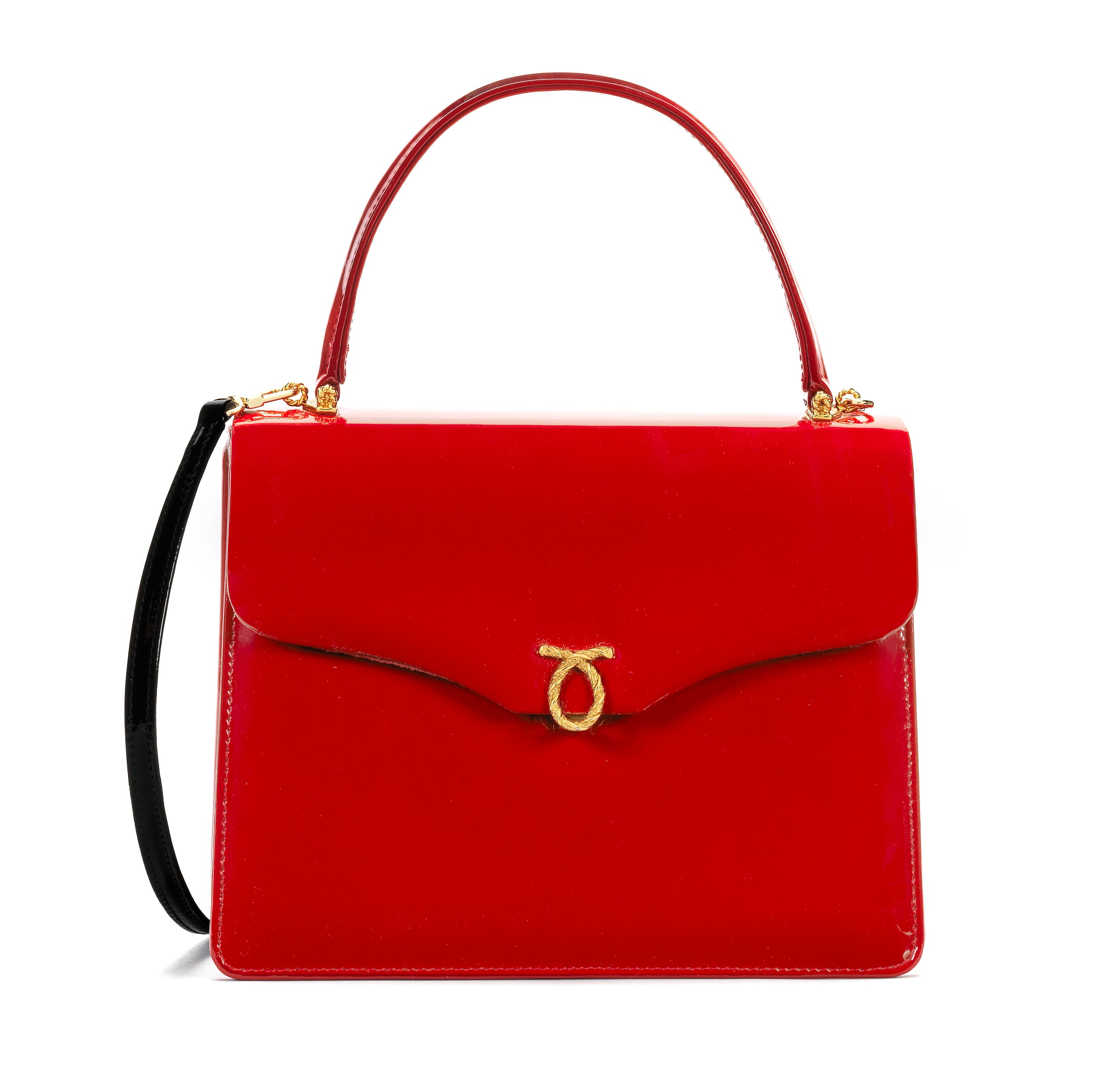 Bonhams : A RED PATENT ROYALE TOP HANDLE BAG Launer (includes dust bag ...