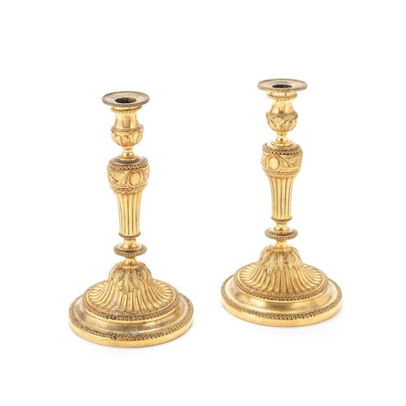 Bonhams : A pair of late 19th century French gilt bronze candlesticks ...