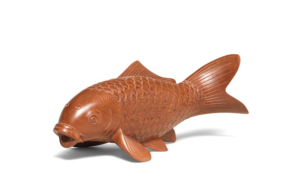 A boxwood okimono of a carp By Narihiro, Taisho (1912-1926) or Showa ...