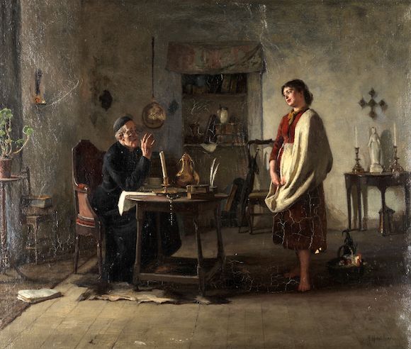 Bonhams : Howard Helmick (American, 1845-1907) Receiving instructions