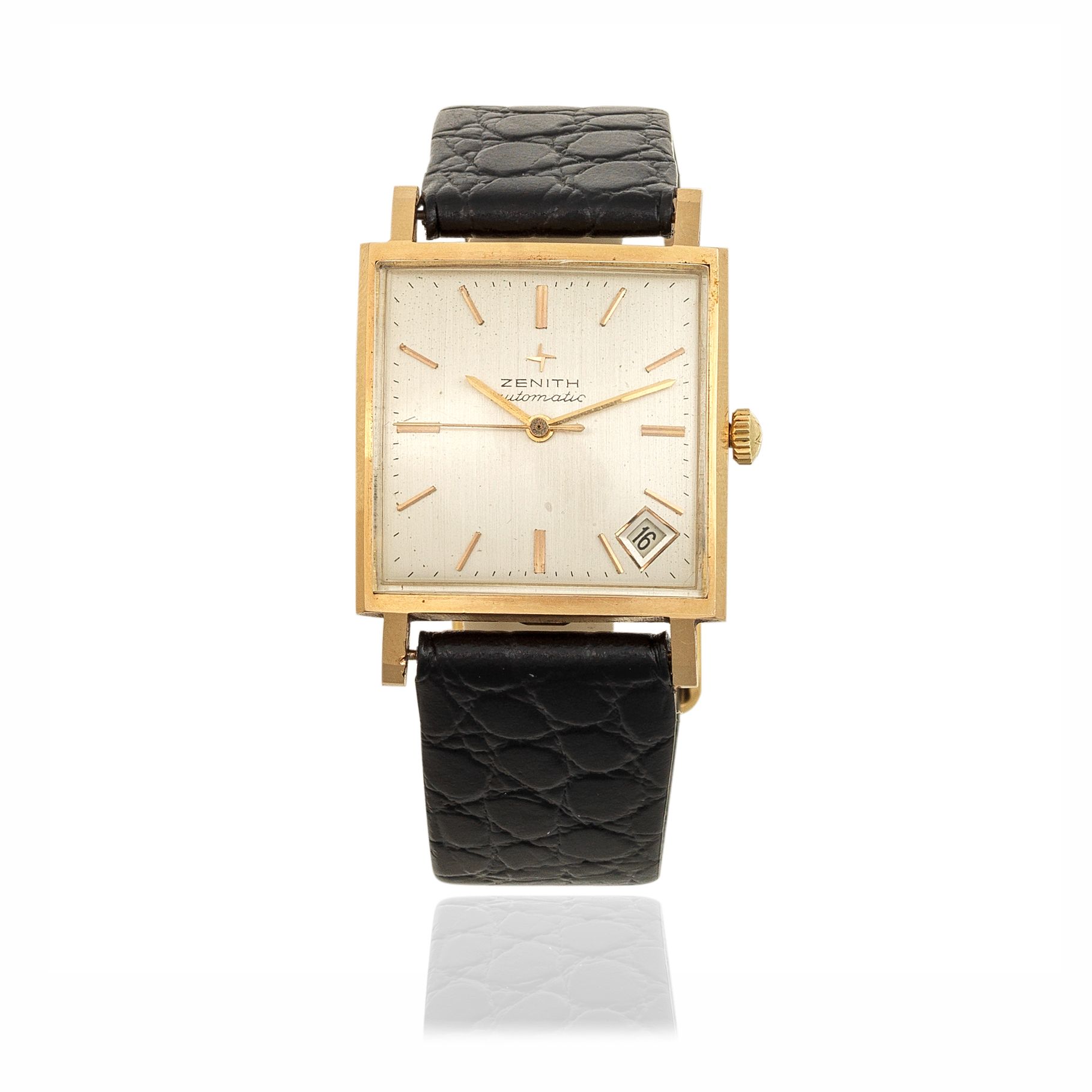 Bonhams : Zenith. An 18K gold automatic calendar square wristwatch ...
