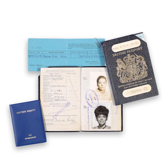 Bonhams : Diana Rigg Two Early Passports and an Equity card, 1960's, 3