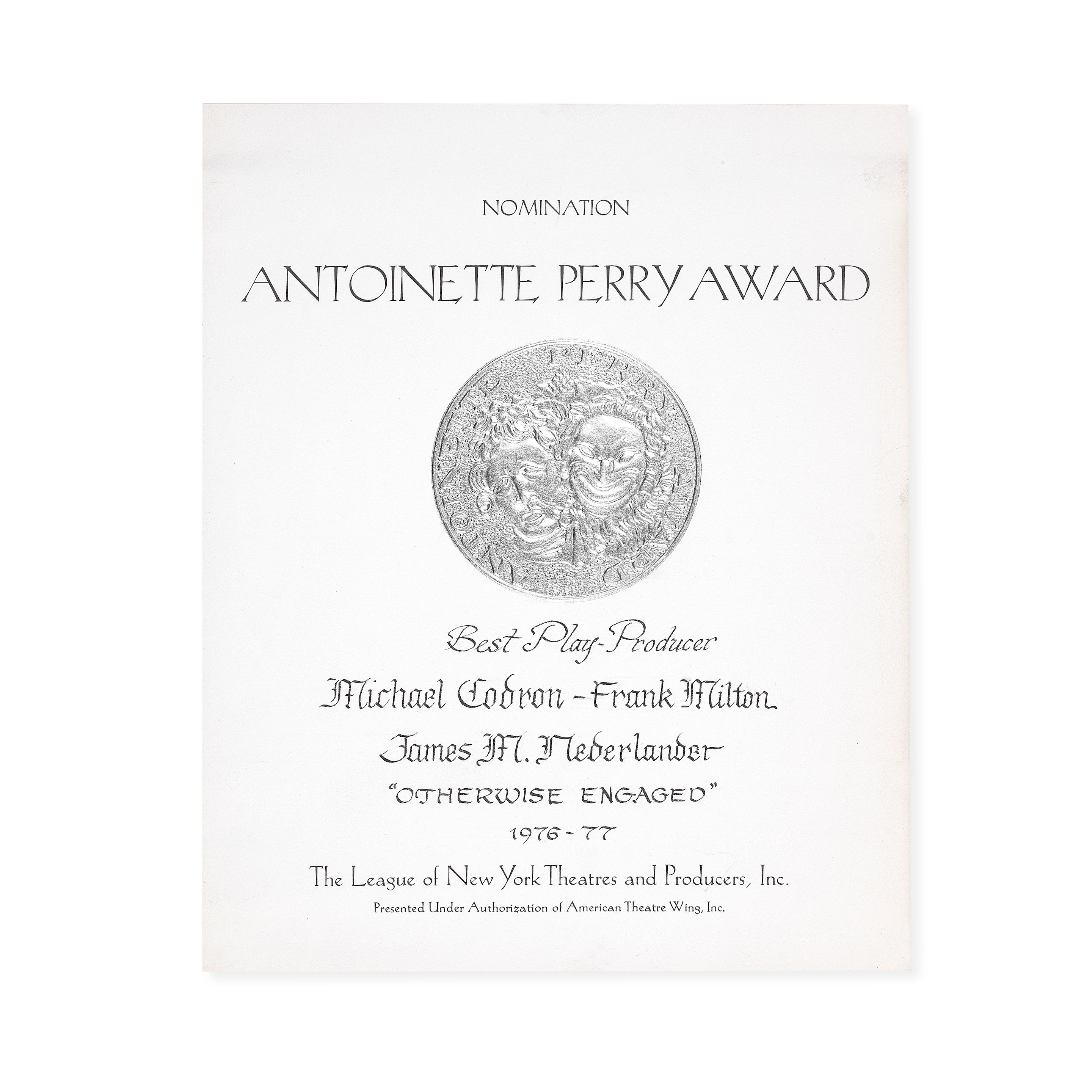 Bonhams : Sir Michael Codron A Tony Award Nomination Certificate for ...