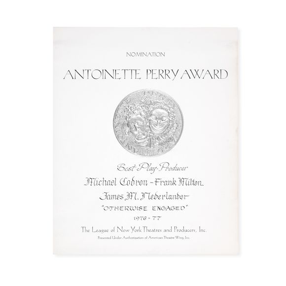 Bonhams : Sir Michael Codron A Tony Award Nomination Certificate for ...