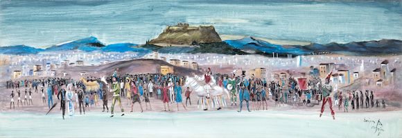 Bonhams : Spyros Vassiliou (Greek, 1902-1985) Carnaval à Athènes (Peint en 1981.signed in Greek ...