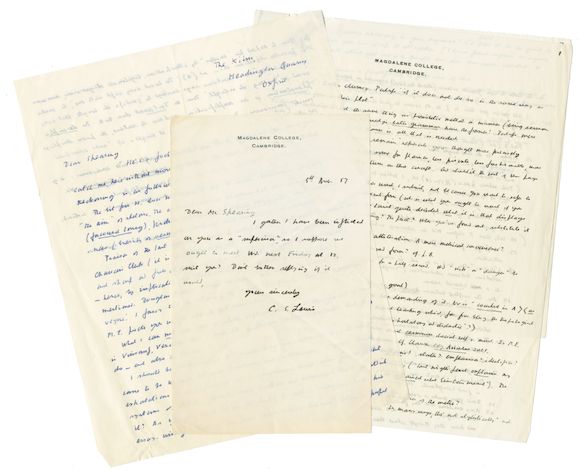 Bonhams : LEWIS (CLIVE STAPLES) Series of four autograph letters signed ...