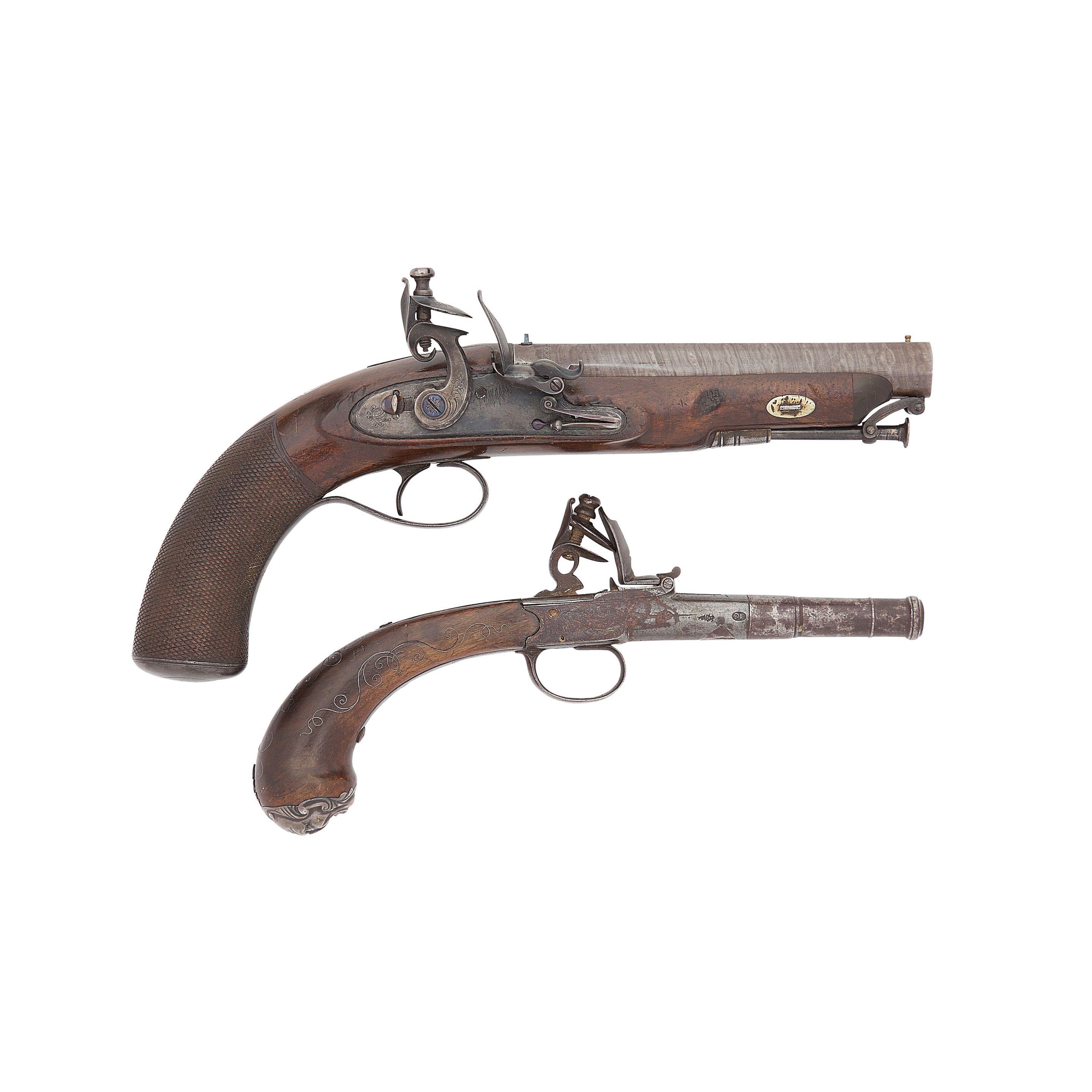 Bonhams : An 18-Bore Flintlock Belt Pistol, And A 50-Bore Flintlock Box ...