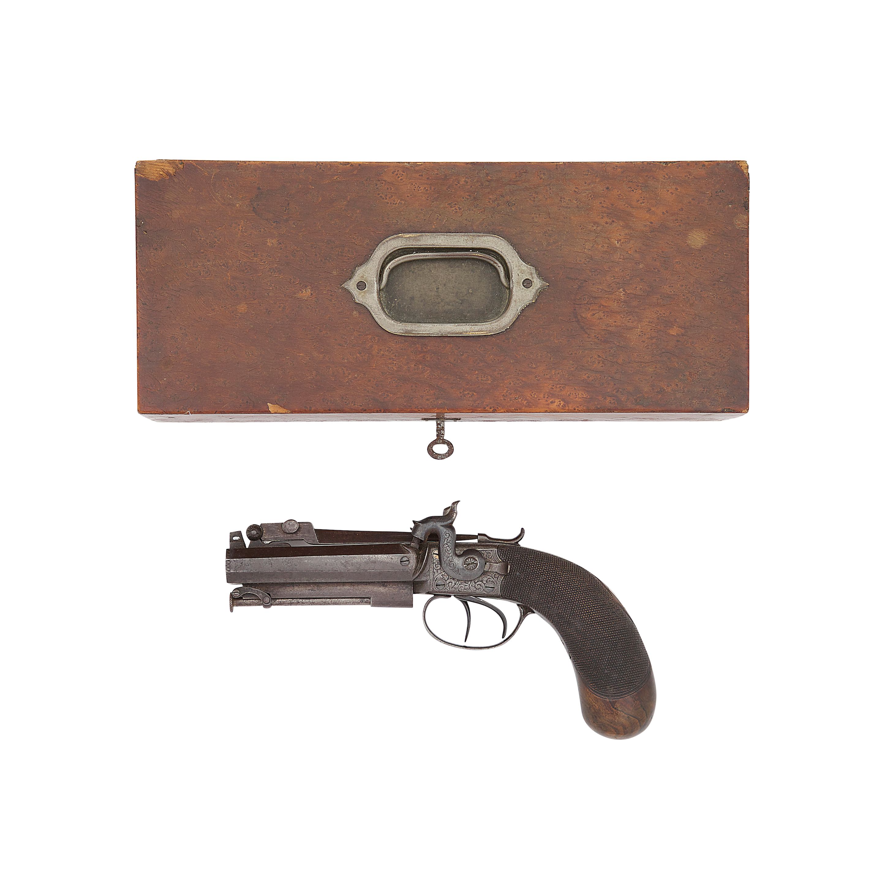 Bonhams : A Cased 40-Bore Percussion D.B. Box-Lock Pistol With Spring ...