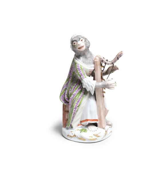 Bonhams : A Samson monkey band figure of a harpist in Meissen style ...