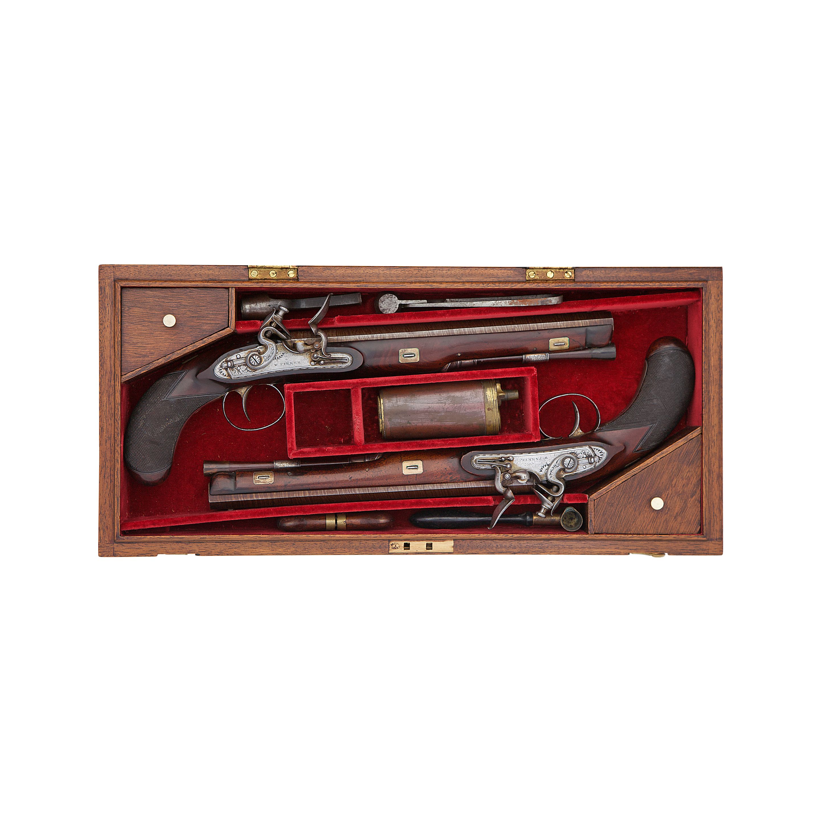 Bonhams : A Cased Pair Of 22-Bore Flintlock Duelling Pistols