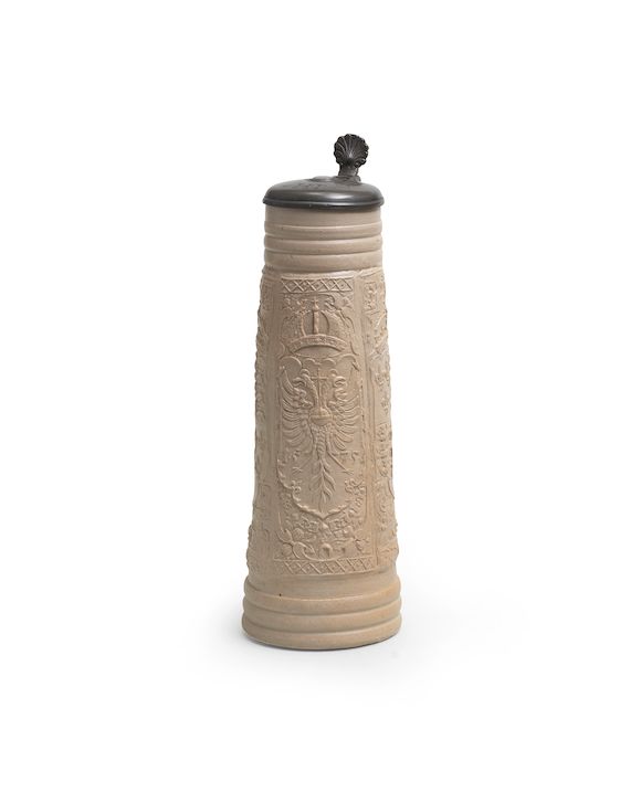 Bonhams : A Siegburg stoneware pewter-mounted tankard (Schnelle) with ...