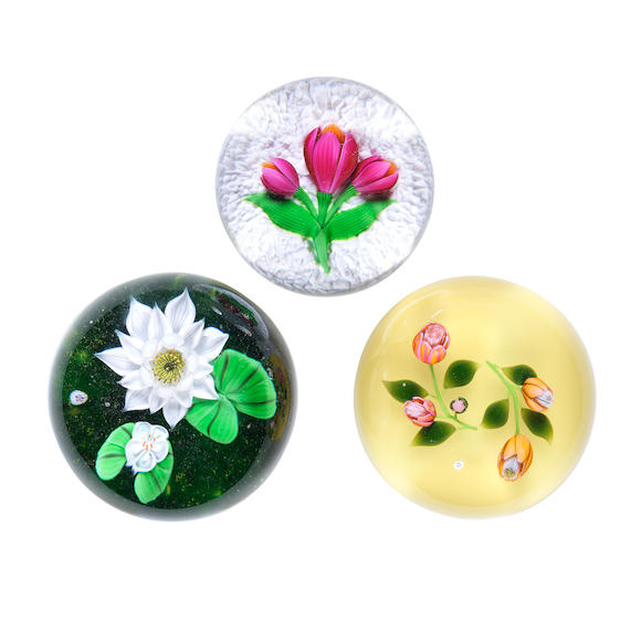 Bonhams Three Baccarat Flower Paperweights Dated 1977 1981 And 1995
