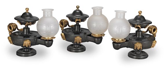 Bonhams : A set of three Regency gilt-bronze mounted patinated bronze ...