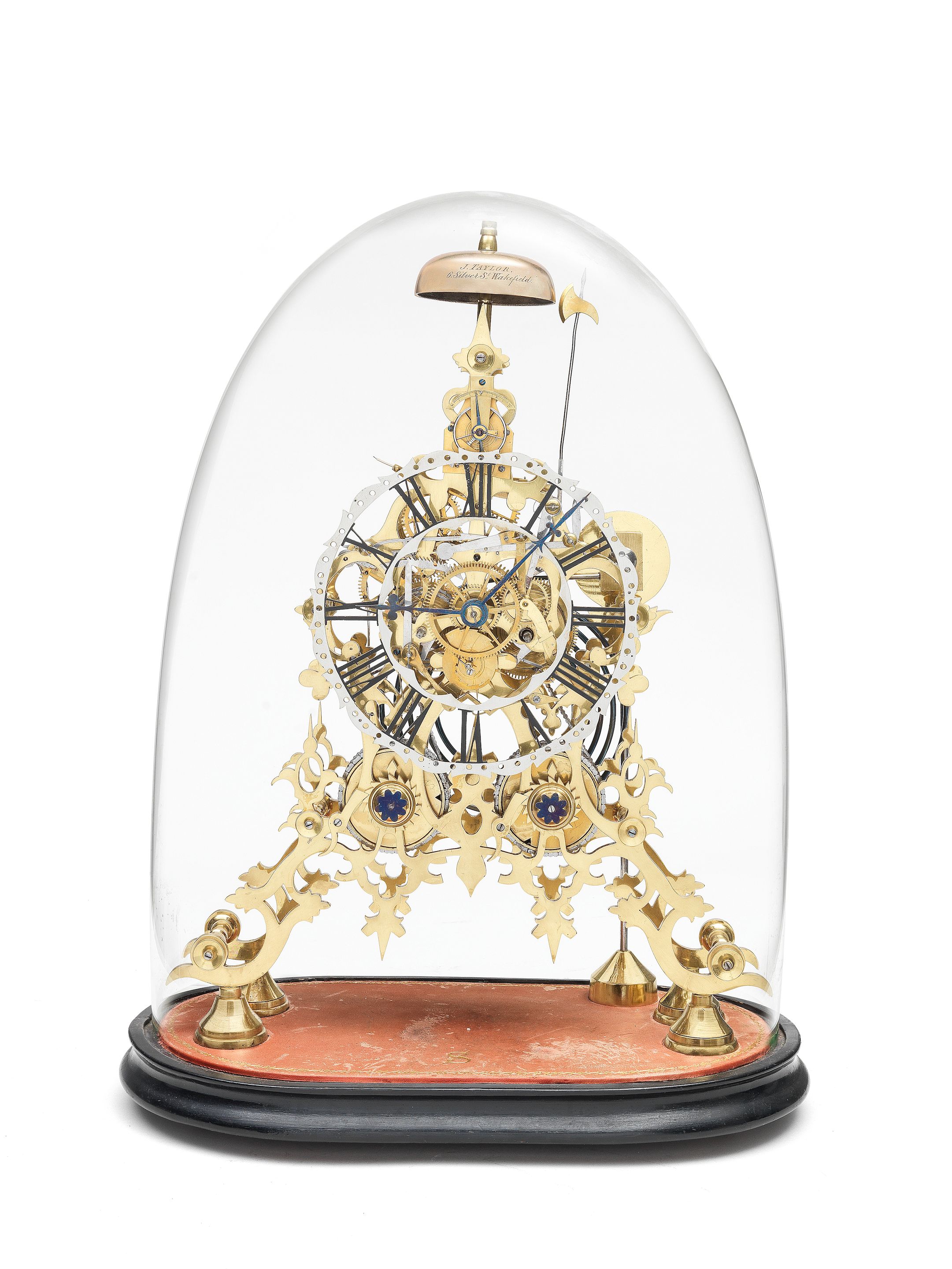 Bonhams : A large 19th century lacquered brass skeleton clock with ...
