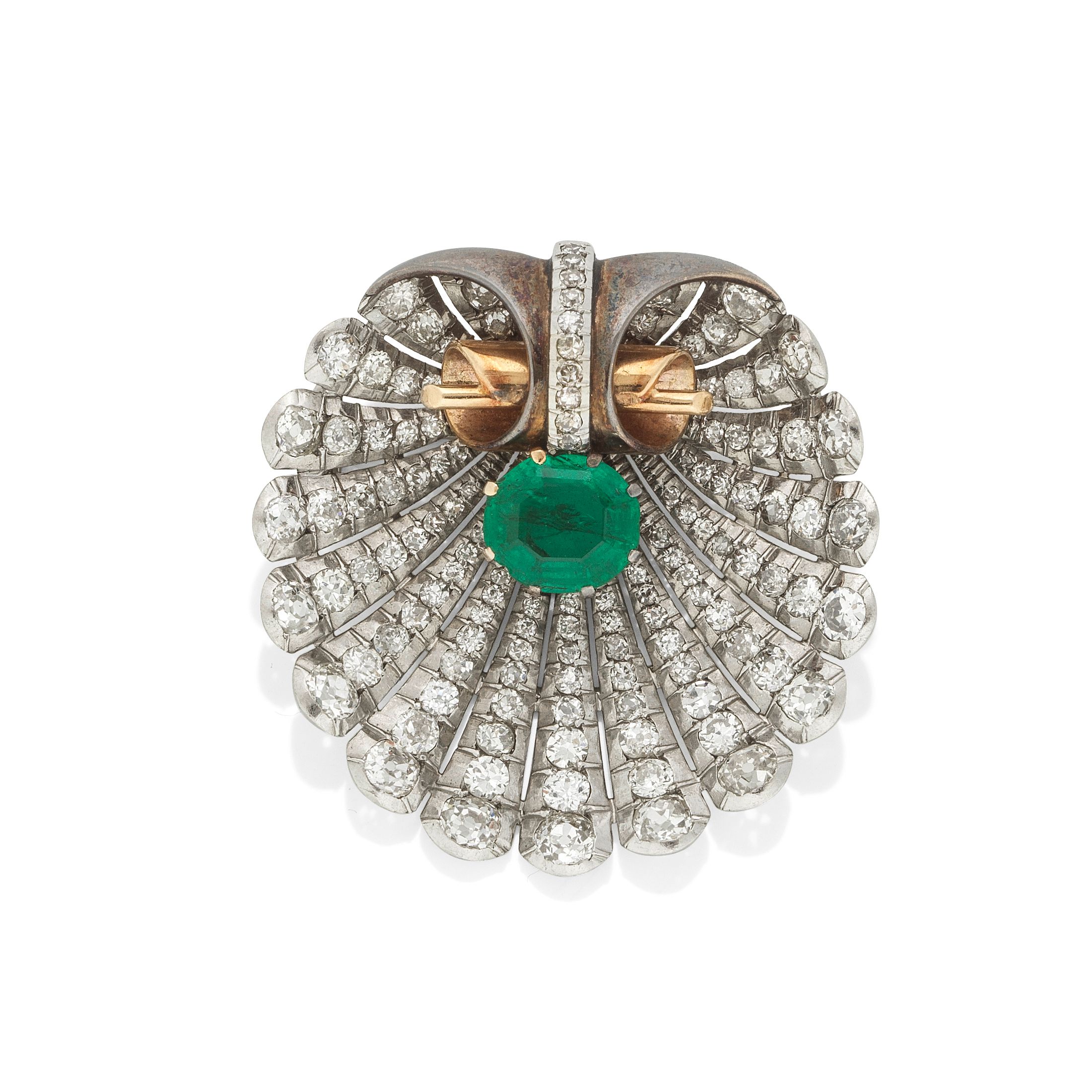 Bonhams : EMERALD AND DIAMOND SHELL BROOCH, CIRCA 1940