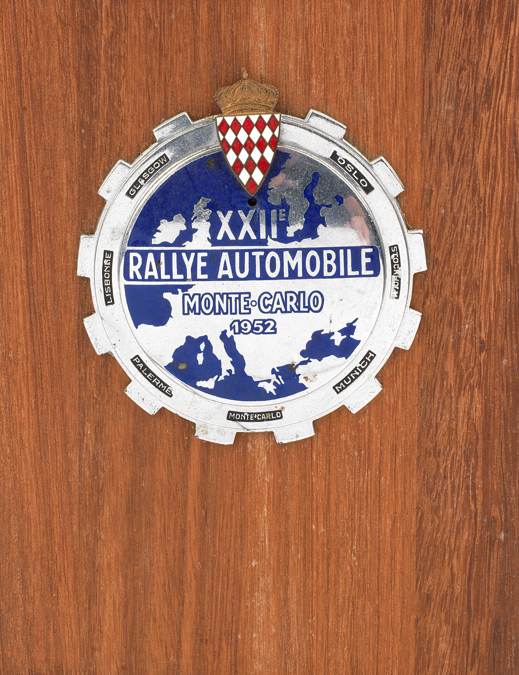 Bonhams Cars : A XXII (22nd) Monte-Carlo Rally plaque, 1952,