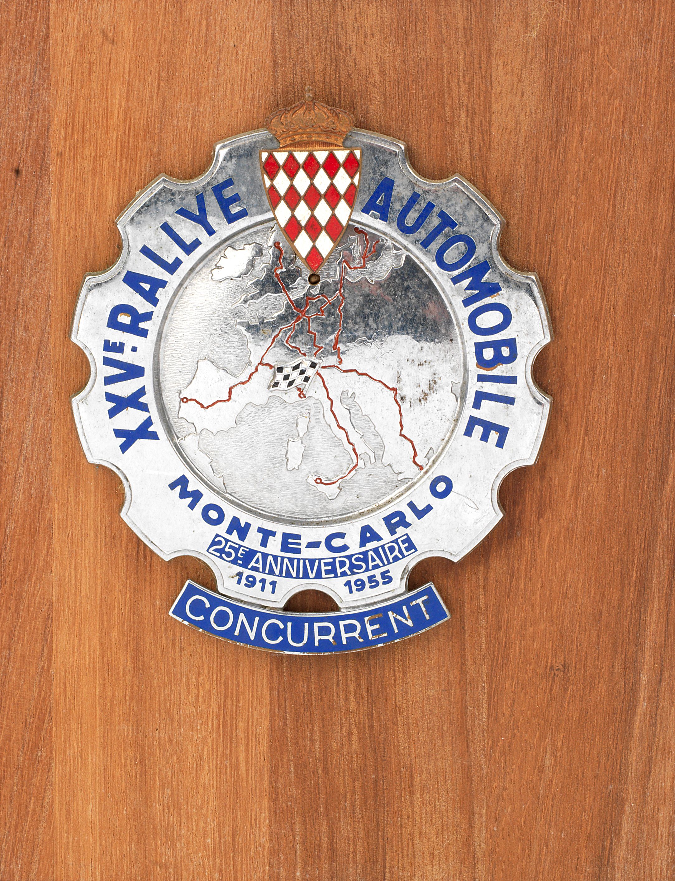 Bonhams Cars : A XXV (25th) Monte-Carlo Rally plaque "Concurrent", 1955,