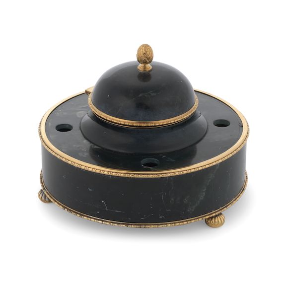 Bonhams : An Art Deco silver-gilt mounted nephrite jade inkwell maker ...