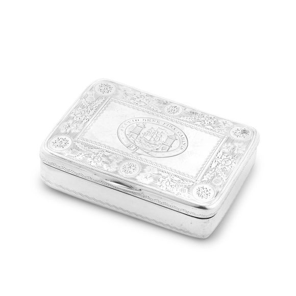 Bonhams : An Irish silver freedom box with the Coat of Arms for Cork no ...
