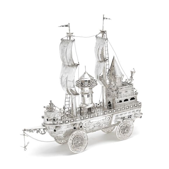 Bonhams : A late 19th century German large silver table nef Hanau ...