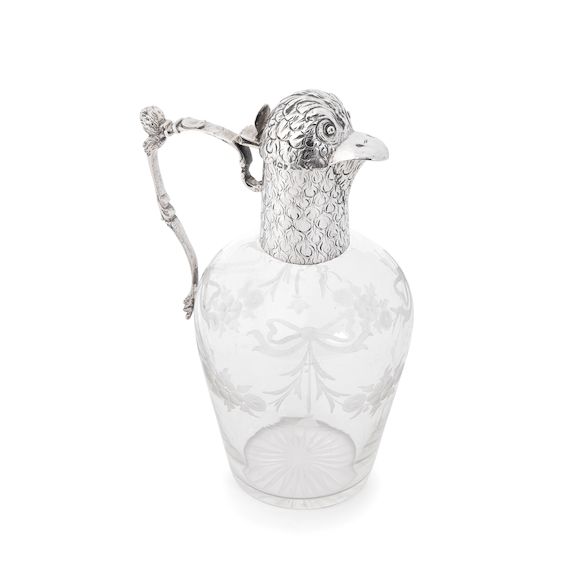 Bonhams : A Dutch novelty silver 'bird head' mounted glass liquor jug ...